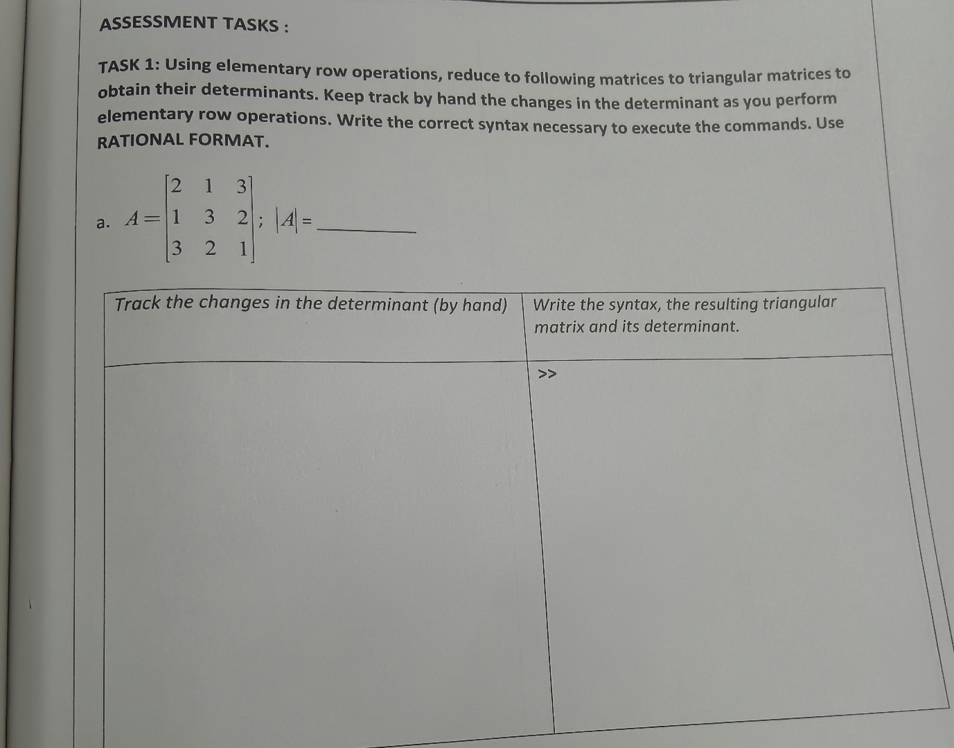 ASSESSMENT TASKS :TASK 1: Using elementary row | Chegg.com