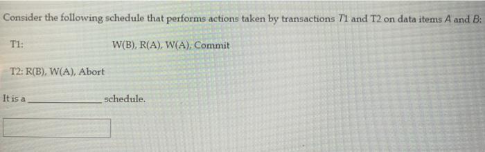 Solved Consider the following schedule that performs actions | Chegg.com
