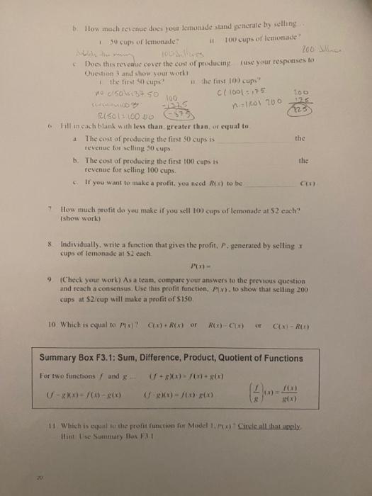 Solved Functions 3: Combinations of Functions Model 1: | Chegg.com