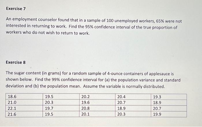 Solved Exercise 7 An employment counselor found that in a | Chegg.com