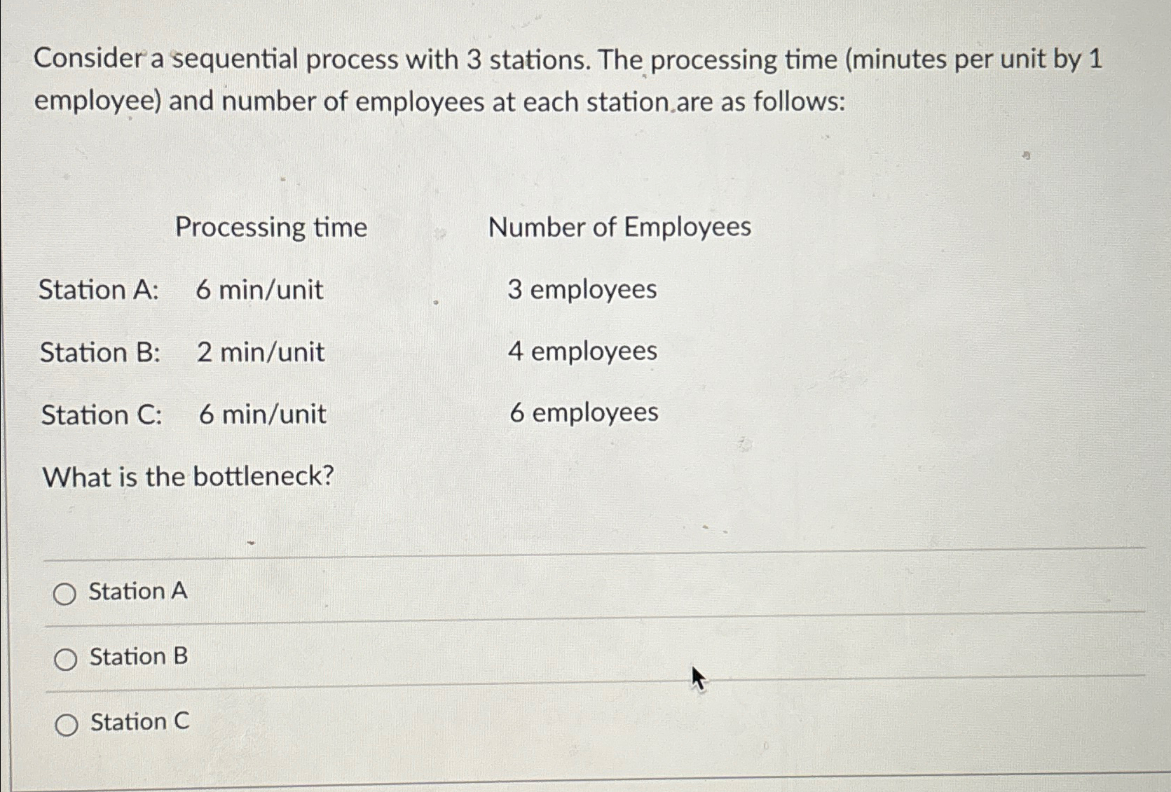 Solved Consider a sequential process with 3 ﻿stations. The | Chegg.com