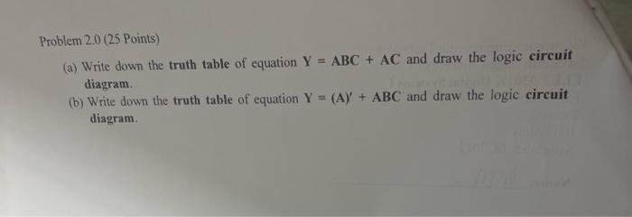 Solved Problem 2.0 (25 Points) (a) Write down the truth | Chegg.com