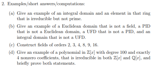 Solved Examples/short answers/computations:(a) ﻿Give an | Chegg.com
