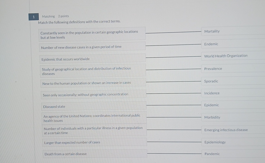 Solved 1 ﻿Matching 2 ﻿pointsMatch the following definitions | Chegg.com