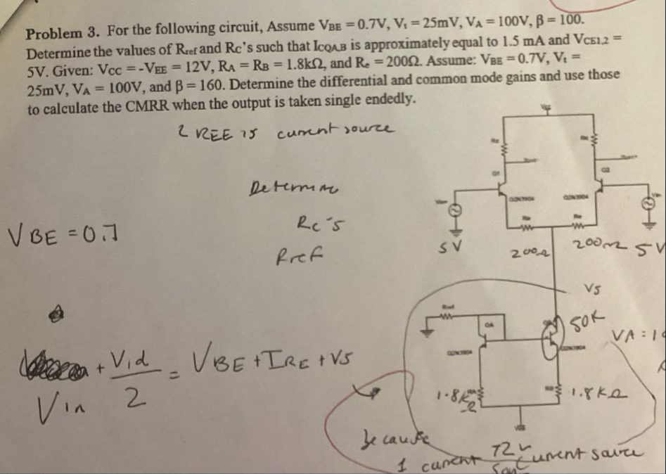 Solved Problem 3. ﻿For the following circuit, Assume | Chegg.com