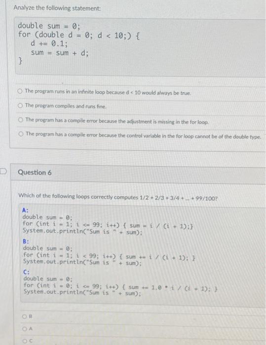 Solved D Analyze the following statement: double sum= 0; for | Chegg.com
