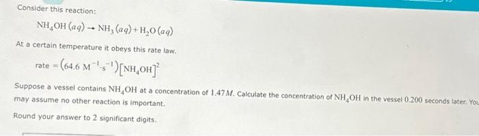 Solved Consider this reaction: NH4OH(aq)→NH3(aq)+H2O(aq) At | Chegg.com