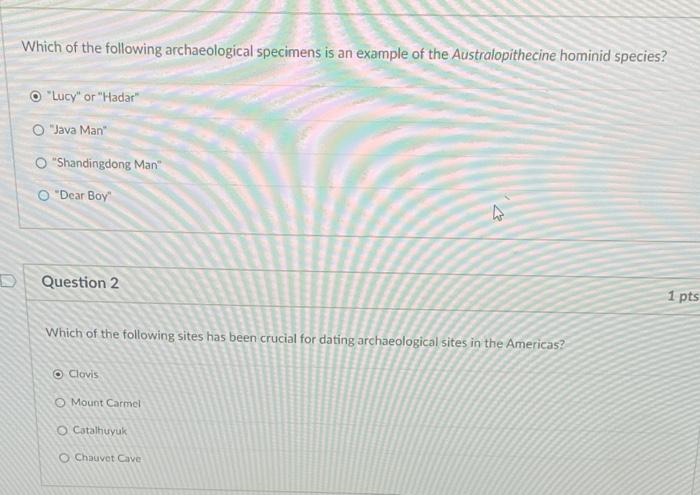 Which of the following archaeological specimens is an | Chegg.com