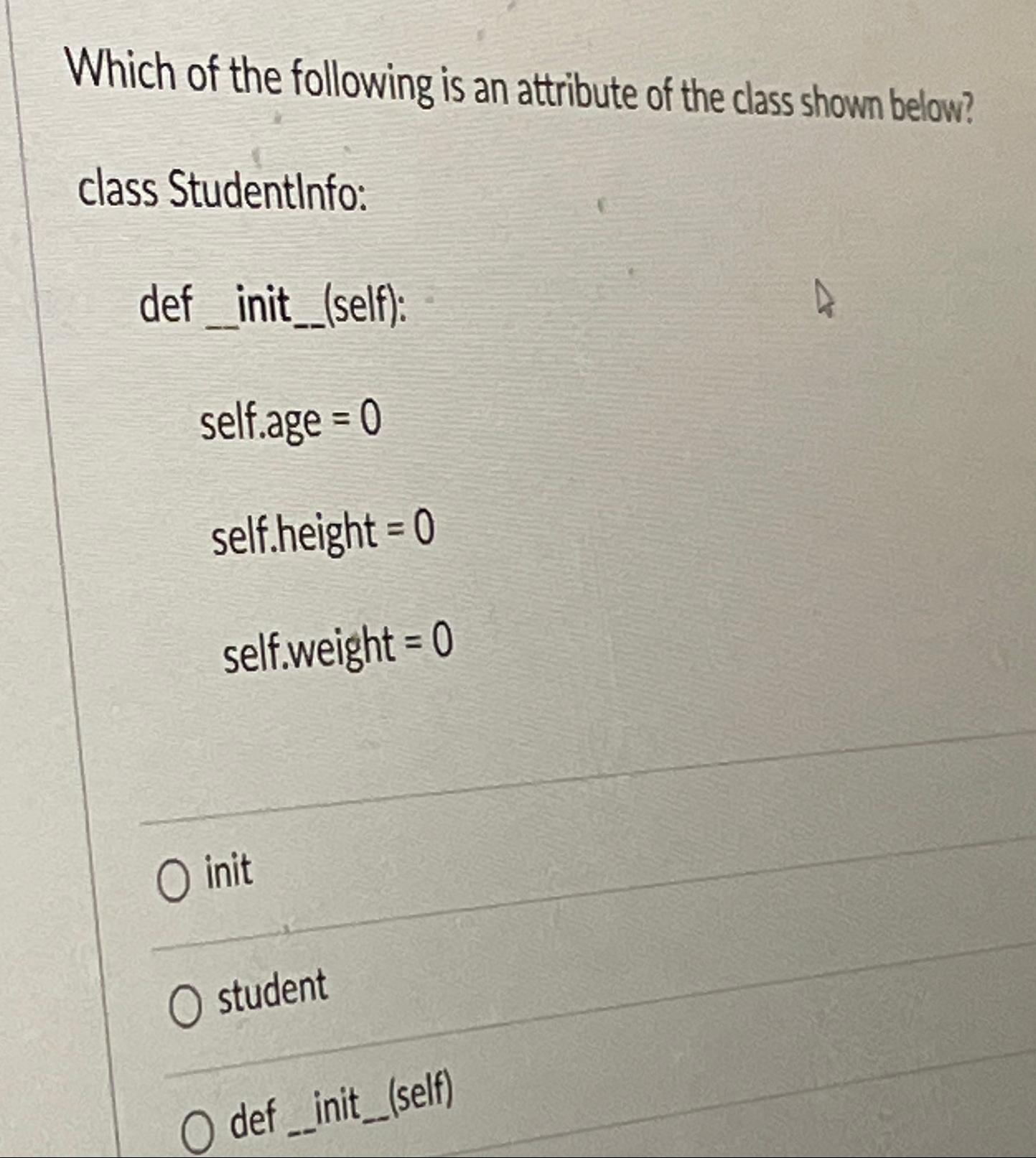Solved Which of the following is an attribute of the class | Chegg.com