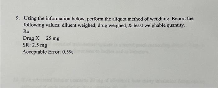 Solved Using the information below, perform the aliquot | Chegg.com