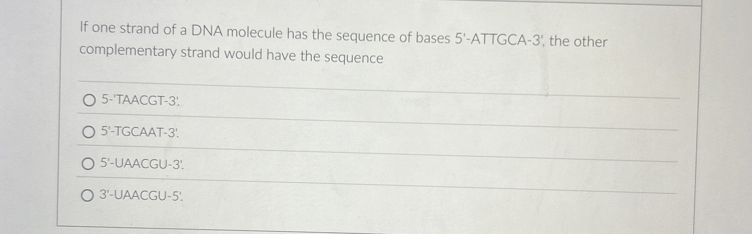 Solved If one strand of a DNA molecule has the sequence of | Chegg.com