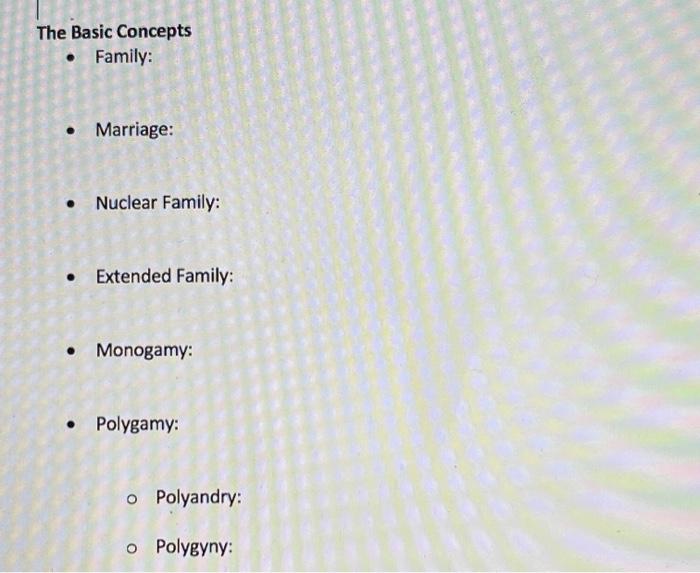 Solved The Basic Concepts • Family: • Marriage: Nuclear | Chegg.com