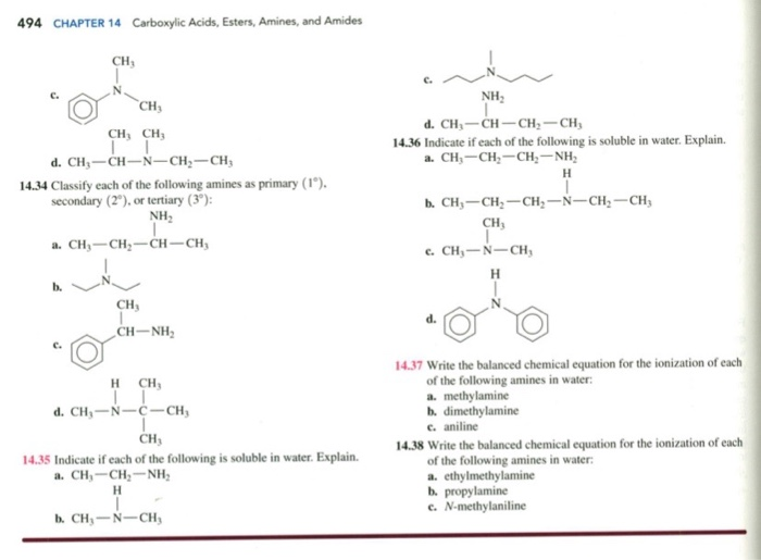 Solved 494 CHAPTER 14 Carboxylic Acids, Esters, Amines, and | Chegg.com