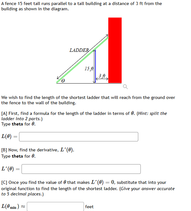 Solved A fence 15 ﻿feet tall runs parallel to ﻿a tall | Chegg.com