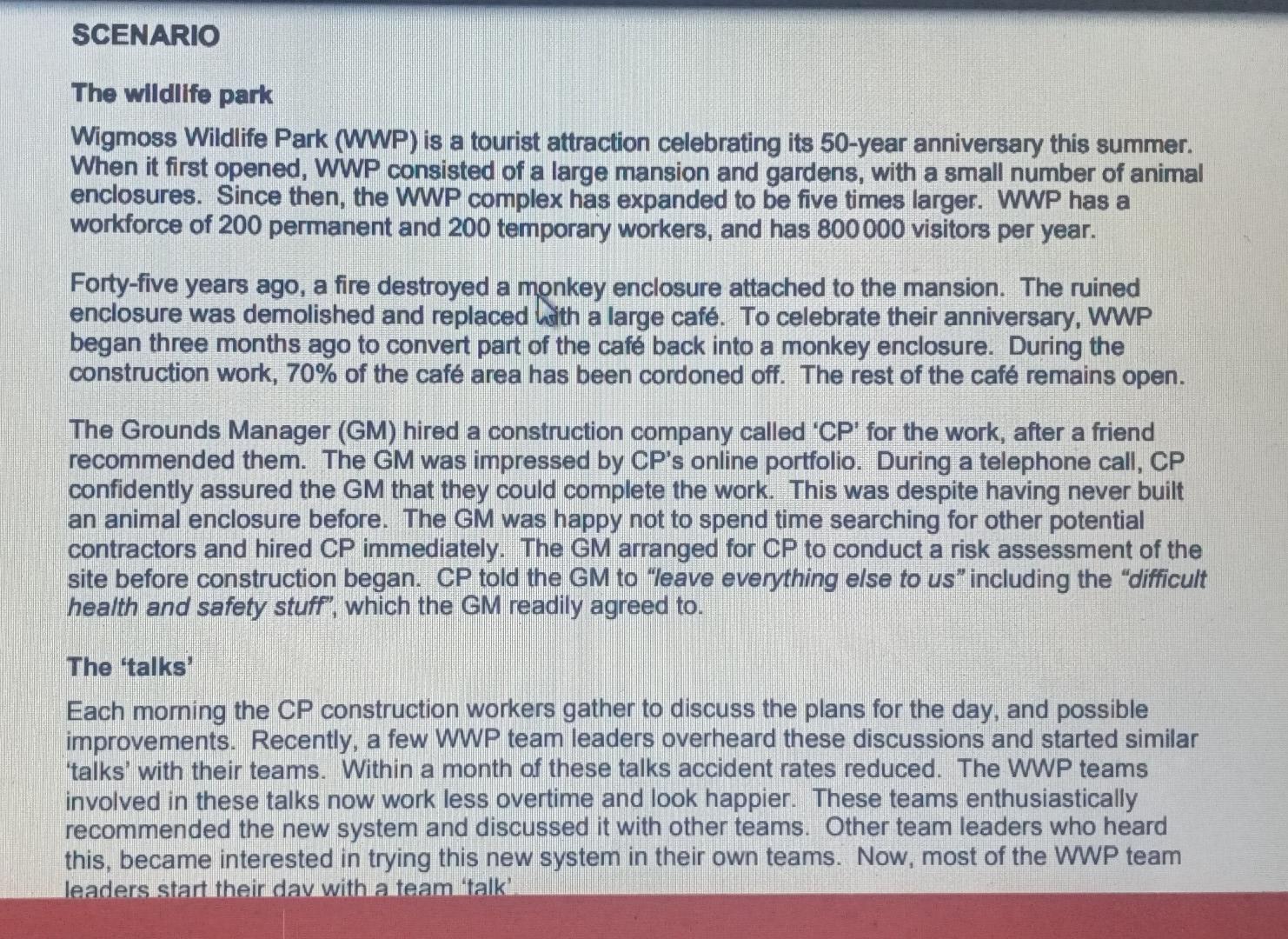 Solved The wildilfe park Wigmoss Wildlife Park (WWP) is a | Chegg.com