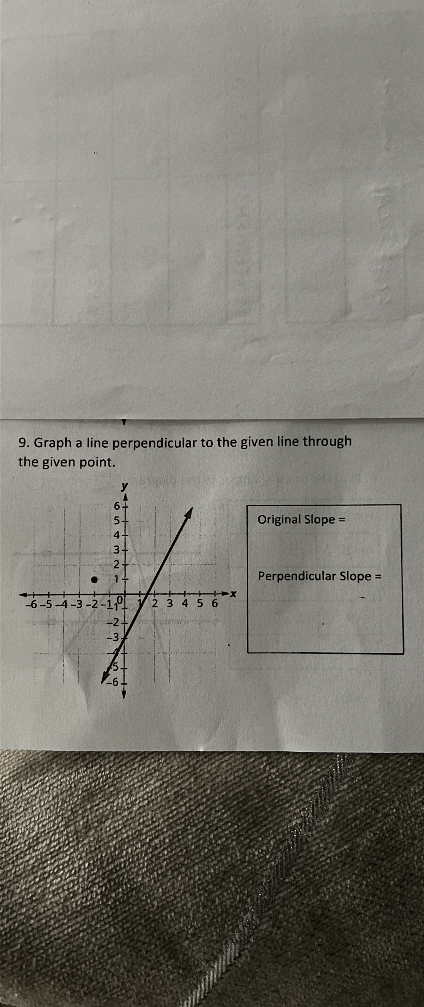 Solved Graph a line perpendicular to the given line through | Chegg.com