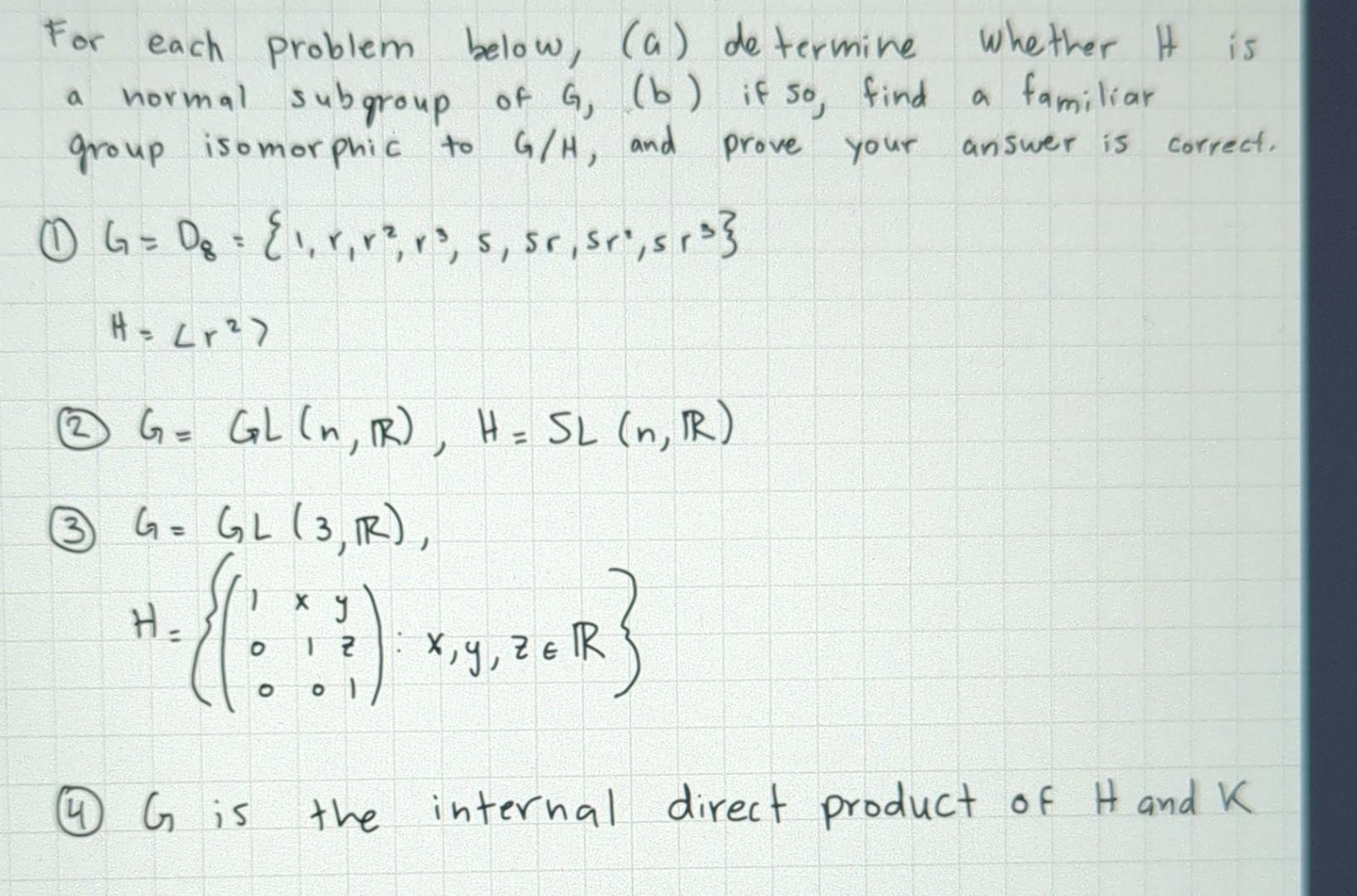 Solved For each problem below, (a) determine whether H is a | Chegg.com