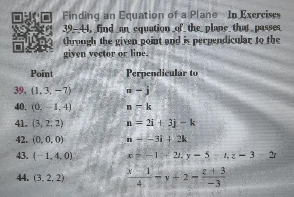 Solved Finding an Equation of a Plane In Exercises 39-44, | Chegg.com