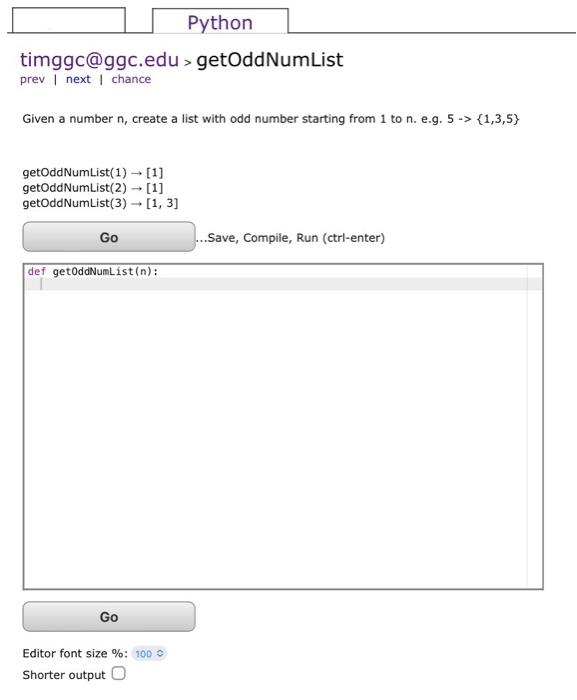 Solved python Given a number n, create a list with odd | Chegg.com