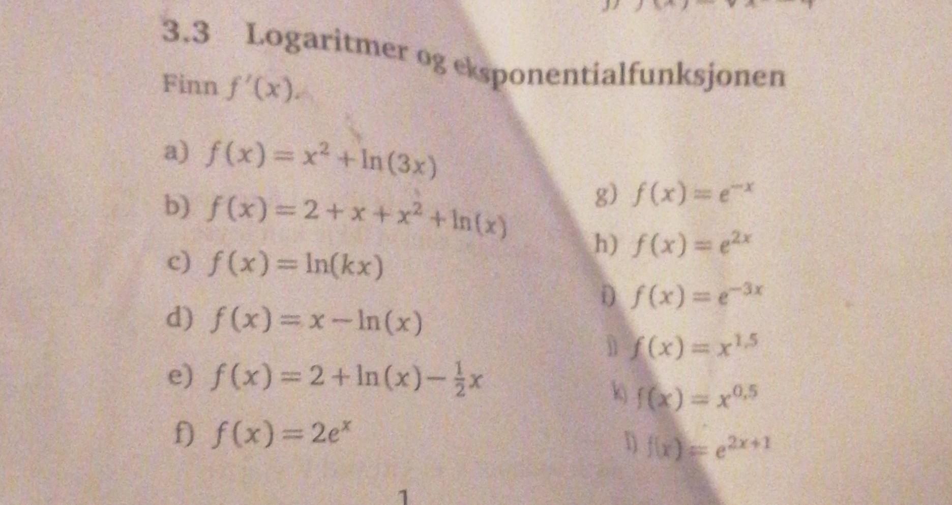 Solved 3.3 Logaritmer og eksponentialfunksjonen Finn f′(x). | Chegg.com