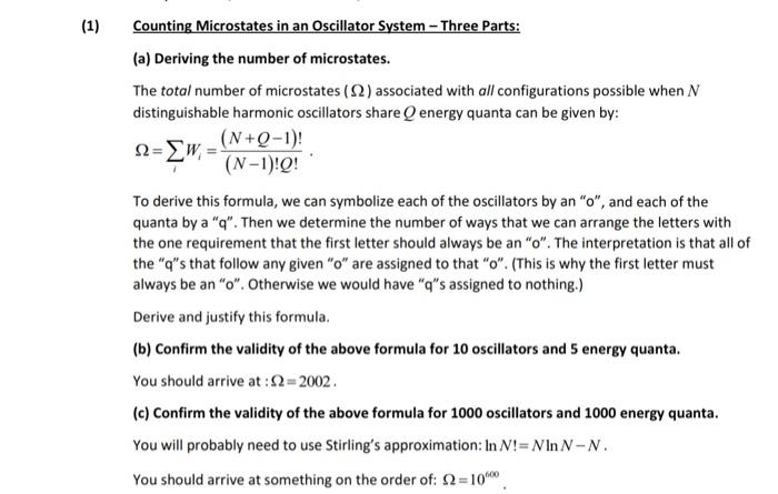 Solved (1) Counting Microstates in an Oscillator System - | Chegg.com