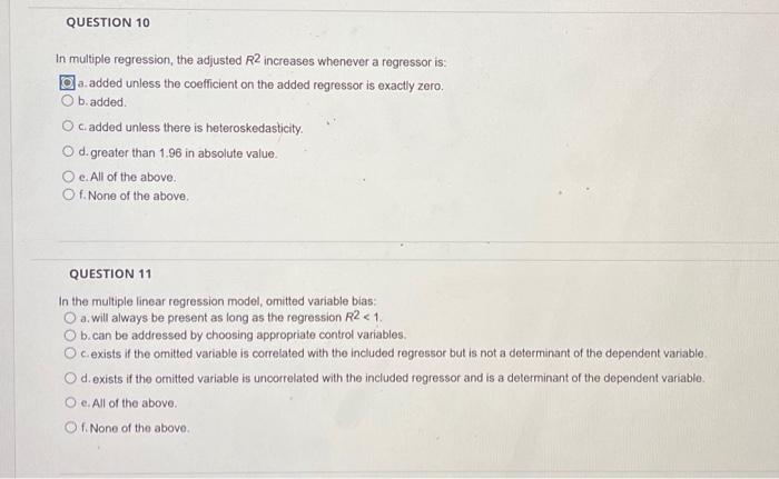 Solved In multiple regression, the adjusted R2 increases | Chegg.com