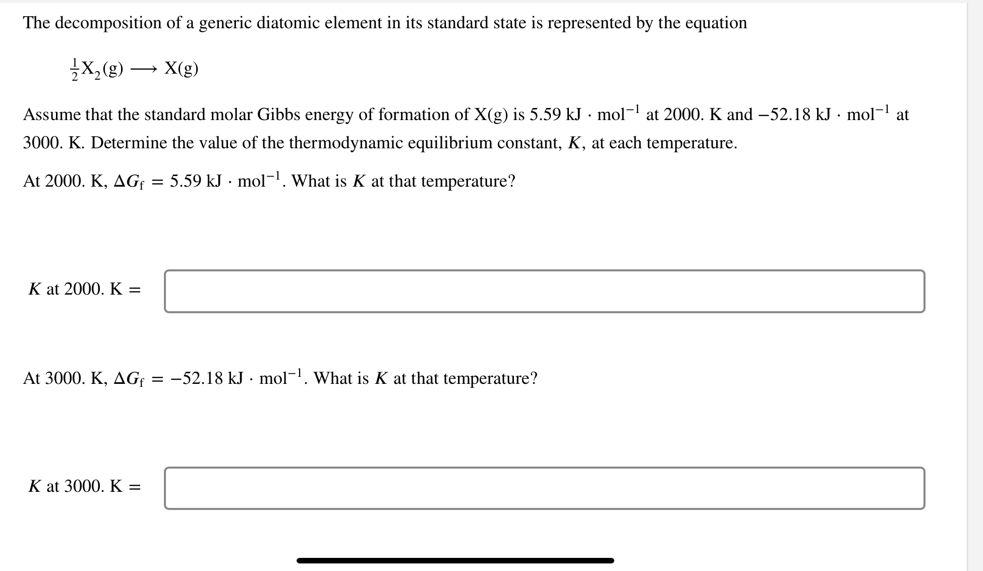 Solved The decomposition of a generic diatomic element in | Chegg.com