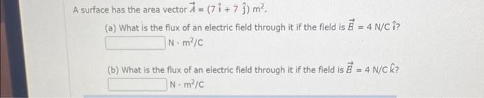 Solved surface has the area vector A=(7i^+7j^)m2. (a) What | Chegg.com