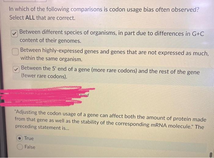 Solved In Which Of The Following Comparisons Is Codon Usage