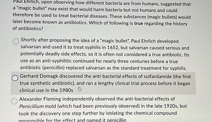 Solved Ehrlich, upon observing how different bacteria are | Chegg.com