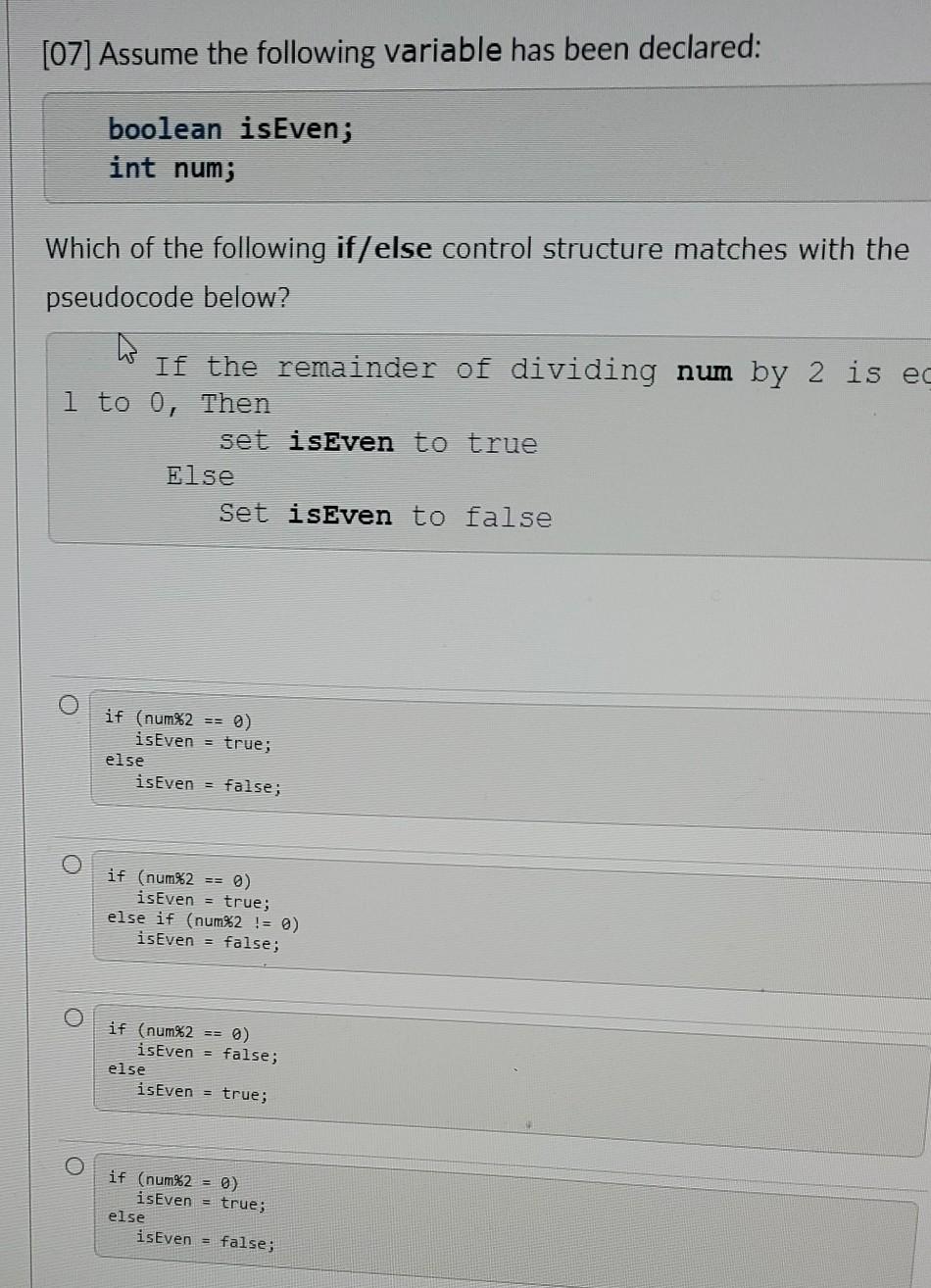 Solved [07] Assume The Following Variable Has Been Declared