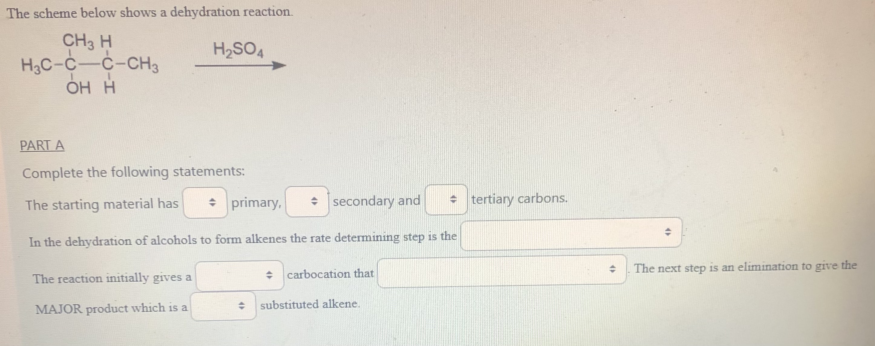 The scheme below shows a dehydration reaction.PART | Chegg.com