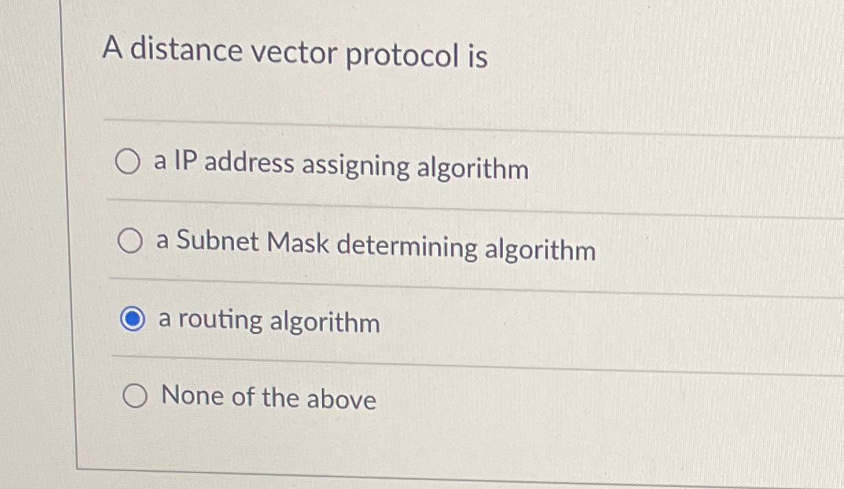 Solved A distance vector protocol isa IP address assigning | Chegg.com