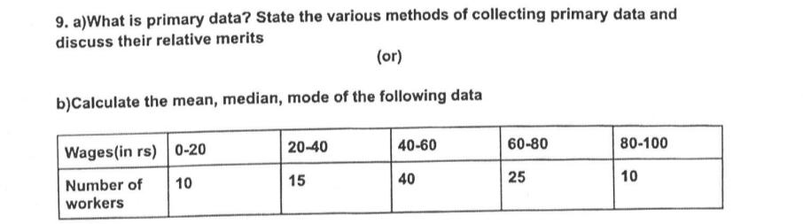 Solved a)What is primary data? State the various methods of | Chegg.com