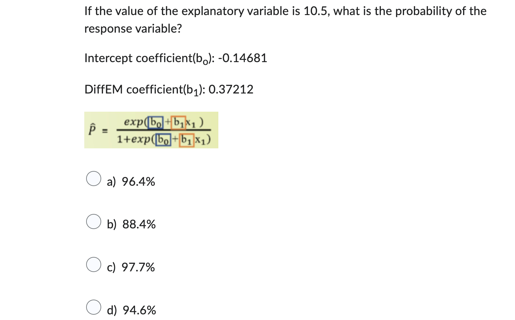 Solved If the value of the explanatory variable is 10.5 , | Chegg.com