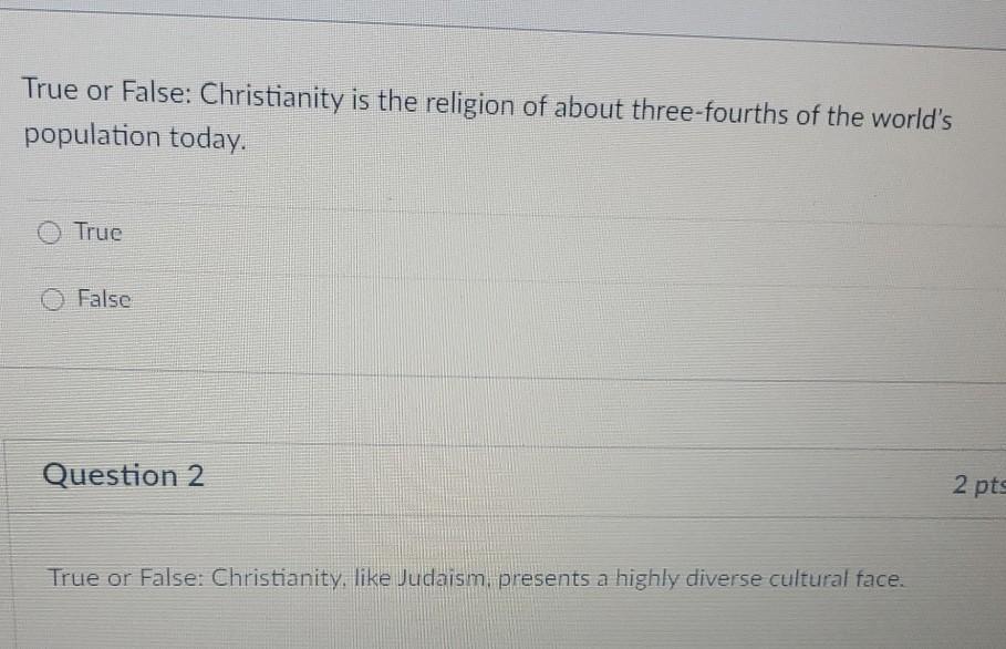 True or False: Christianity is the religion of about | Chegg.com