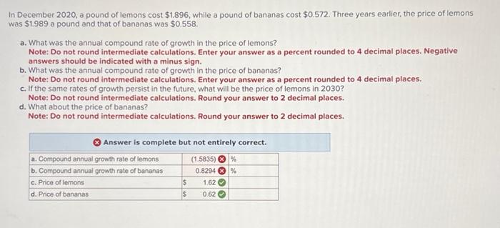 Solved In December 2020 , a pound of lemons cost $1.896, | Chegg.com