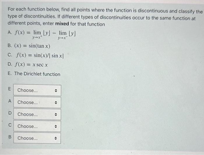 Solved For each function below, find all points where the | Chegg.com