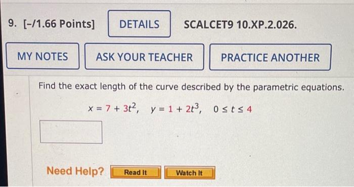 Solved 11.66 Points] SCALCET9 10.XP.2.026. Find the exact | Chegg.com
