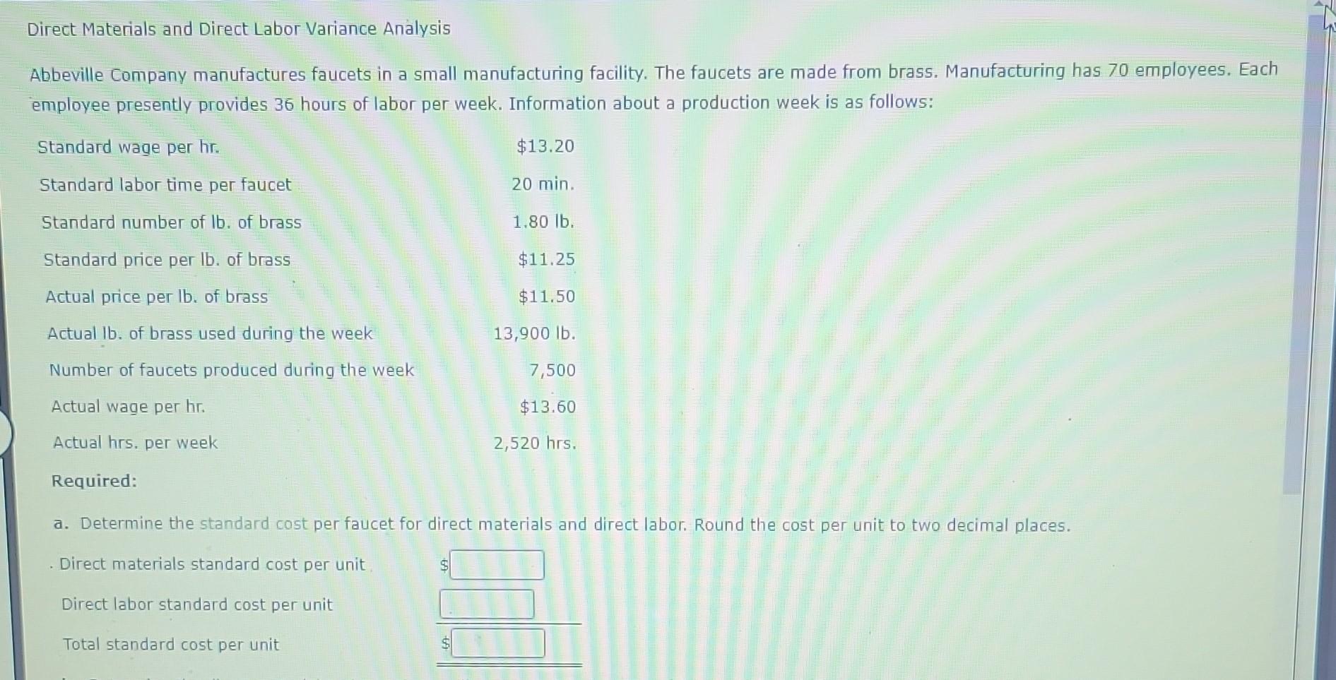 Solved Direct Materials and Direct Labor Variance Analysis | Chegg.com