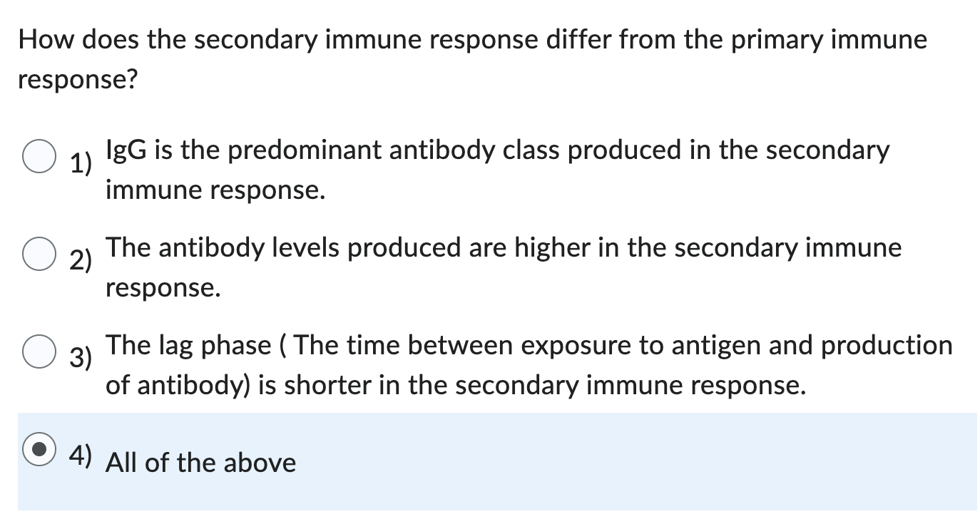 Solved How does the secondary immune response differ from | Chegg.com