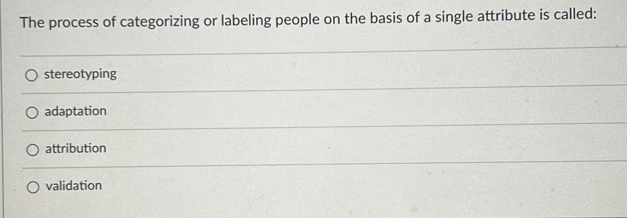 Solved The process of categorizing or labeling people on the | Chegg.com