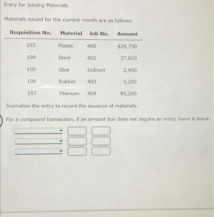 Solved Entry for Issuing Materials Materials issued for the | Chegg.com
