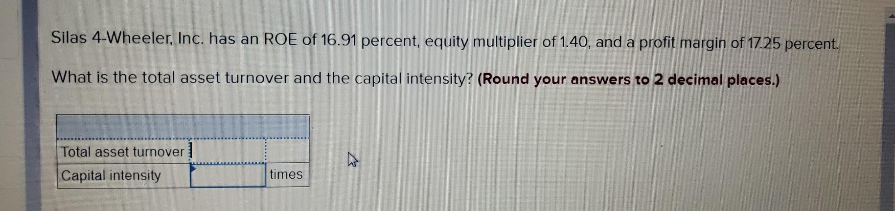 Solved Silas 4-Wheeler, Inc. has an ROE of 16.91 percent, | Chegg.com