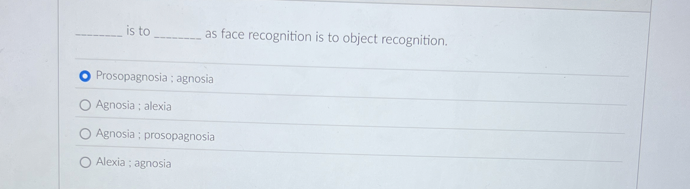Solved ﻿is to ﻿as face recognition is to object | Chegg.com
