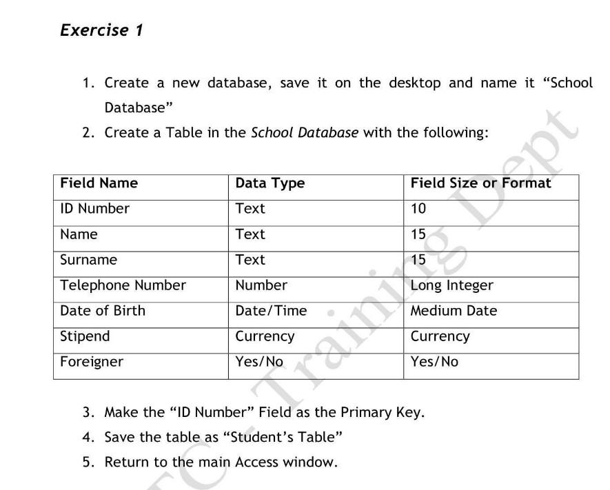 Solved 1. Create a new database, save it on the desktop and | Chegg.com