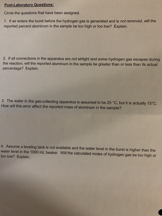 Post-Laboratory Questions: Circle the questions that | Chegg.com