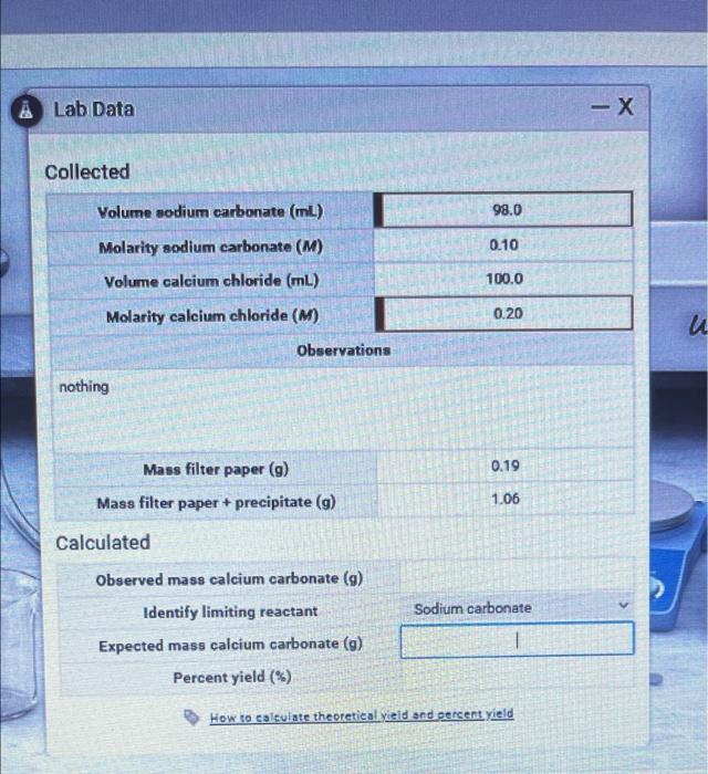 Solved À Lab Data - X - Collected Volume sodium carbonate | Chegg.com