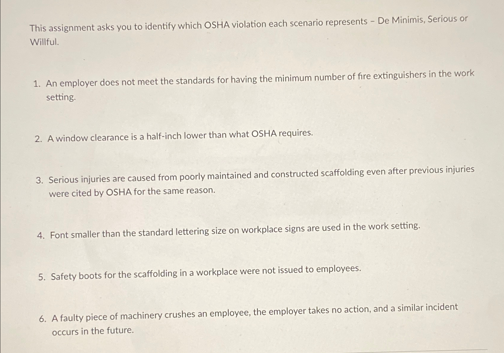 Solved This assignment asks you to identify which OSHA | Chegg.com