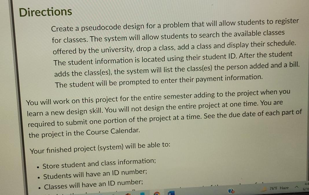 Solved Directions Create a pseudocode design for a problem | Chegg.com